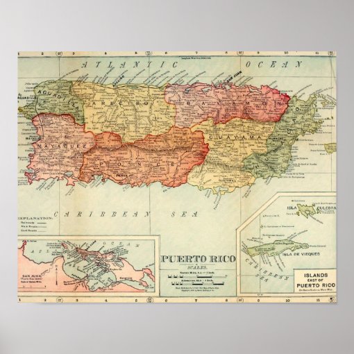 Vintage Puerto Rico Map, 1898 Poster | Zazzle