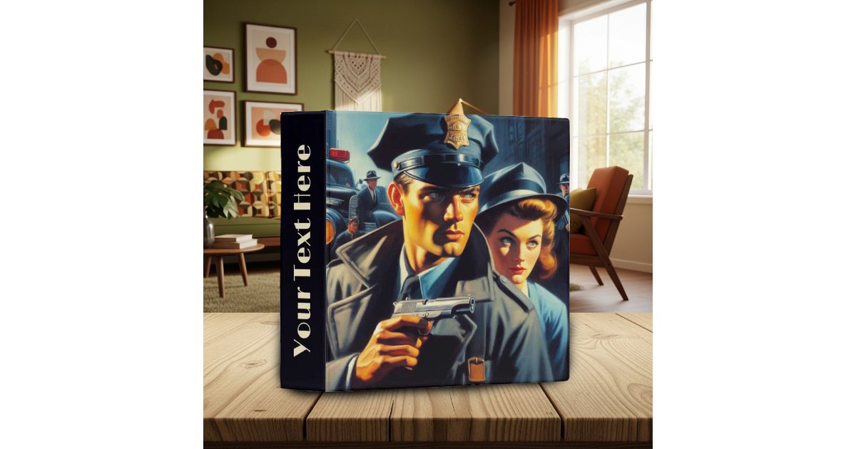 Vintage Pulp Police Illustration 3 Ring Binder | Zazzle