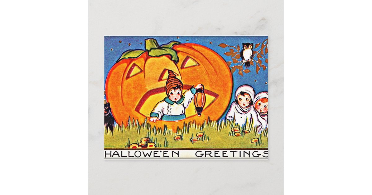 Vintage Pumpkin Halloween Greetings Holiday Postcard | Zazzle