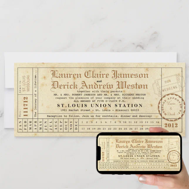 Vintage Punch Card Tea Length Invitation | Zazzle