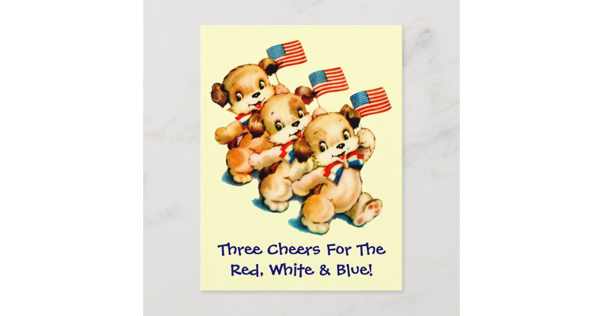 Vintage Puppies with Flags Postcard | Zazzle