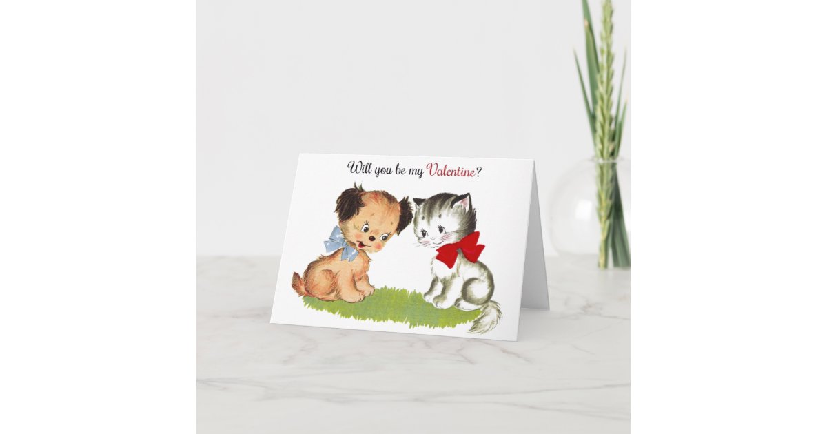 Vintage Puppy and Kitten Valentine's Day Card | Zazzle