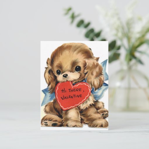 Vintage Puppy Dog With Heart Valentine Holiday Postcard | Zazzle