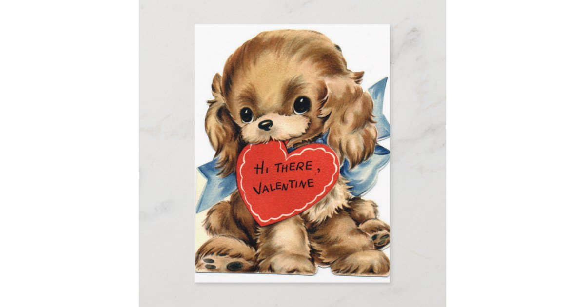 Vintage Puppy Dog With Heart Valentine Holiday Postcard | Zazzle