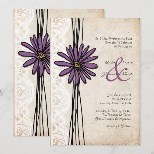 Vintage Purple Daisy Wedding Invitations | Zazzle