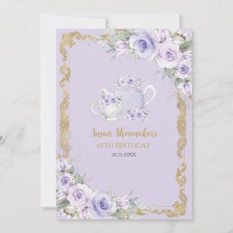 Vintage Purple Floral High Tea Party Birthday Invitation | Zazzle