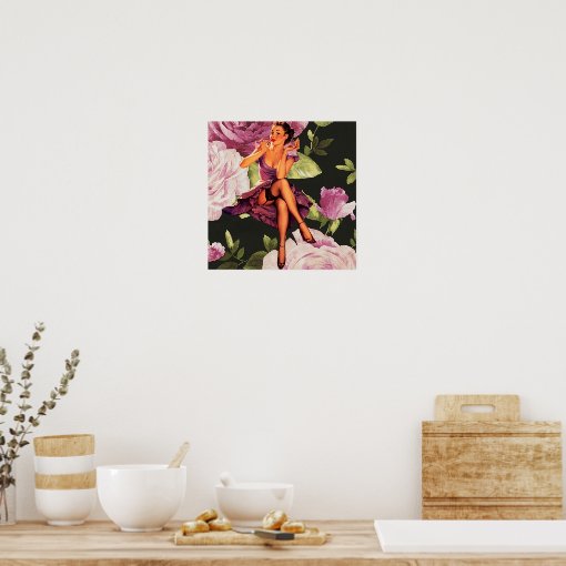 vintage purple floral retro pin up girl poster | Zazzle