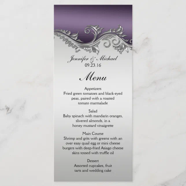 Vintage Purple Gradient and Silver Menu | Zazzle