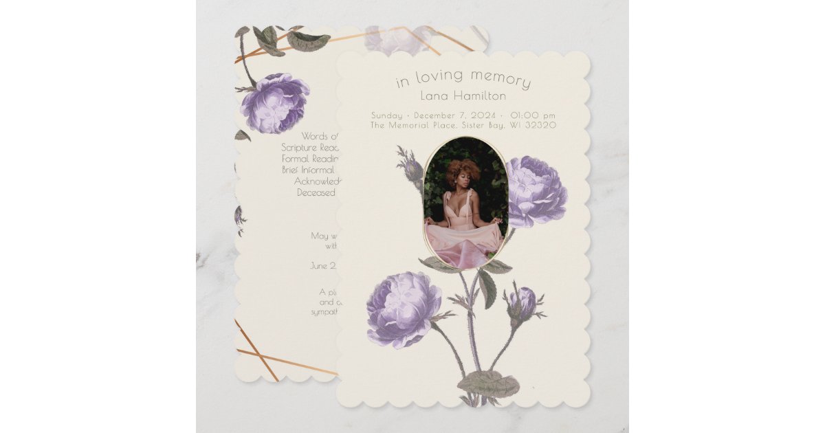 Vintage Purple/Green Floral Photo Funeral Program | Zazzle