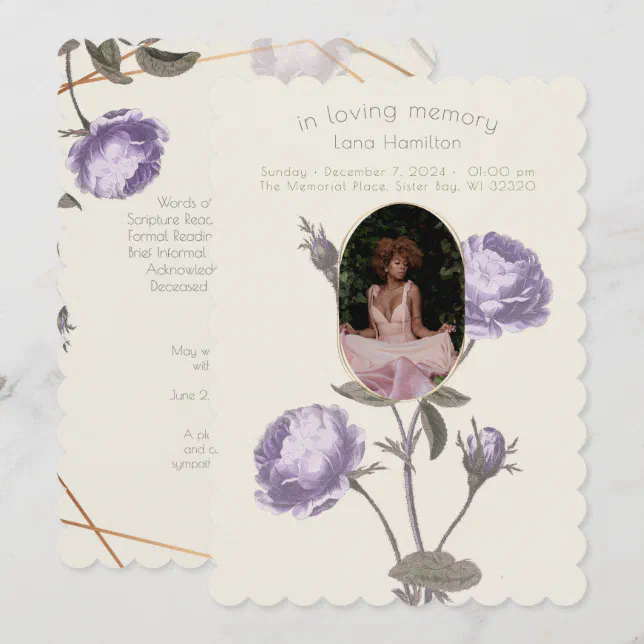 Vintage Purple/Green Floral Photo Funeral Program | Zazzle
