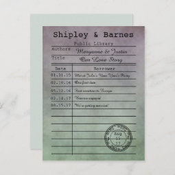 Vintage Purple Green Library Card Save The Date | Zazzle