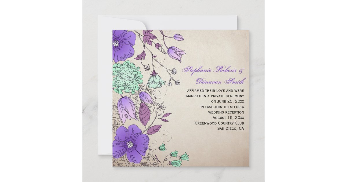Vintage Purple Lavender Mint Wildflowers Weddings Invitation | Zazzle