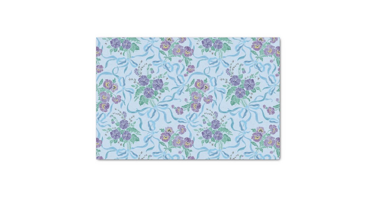 Vintage Purple Pansies Ribbons Light Blue Tissue Paper | Zazzle