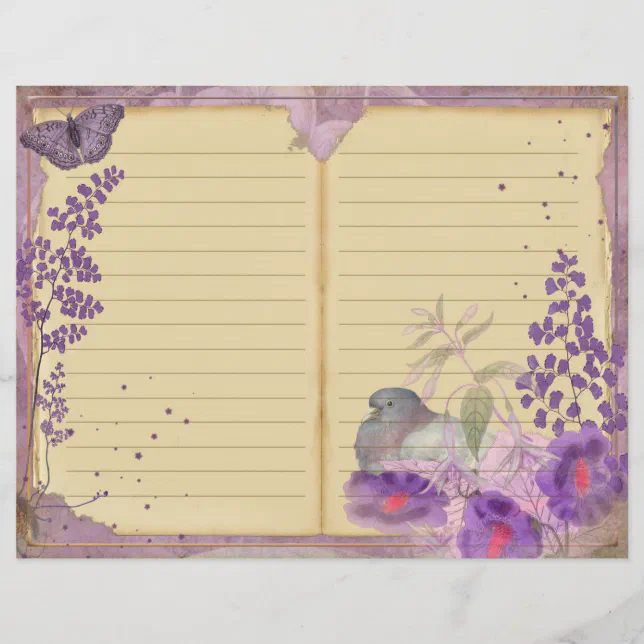Vintage Purple Passion Floral Journal Page | Zazzle