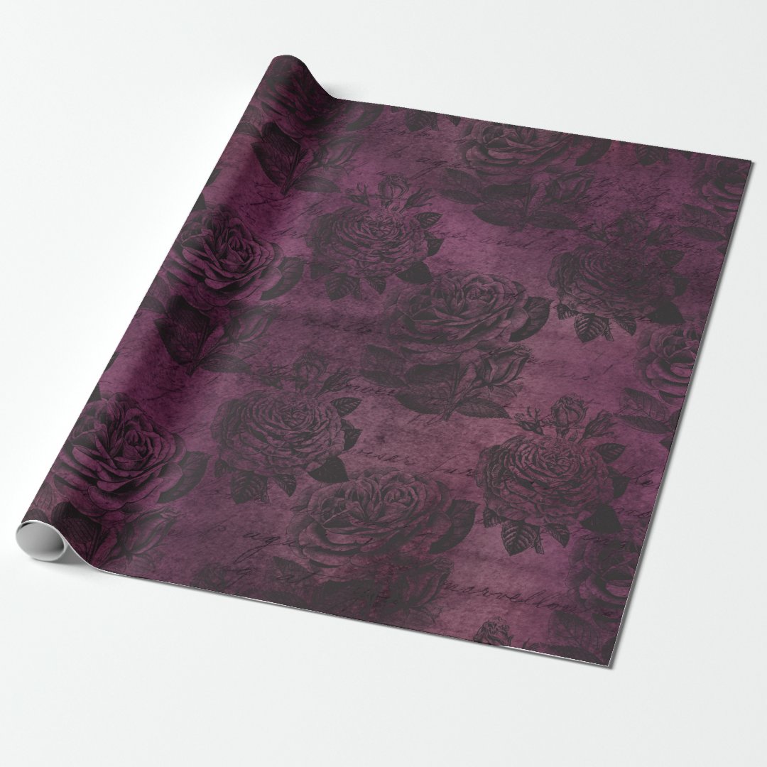 Vintage Purple Rose Pattern Wrapping Paper | Zazzle