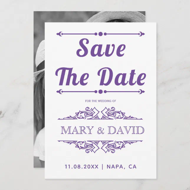 Vintage purple typography Save the Date | Zazzle