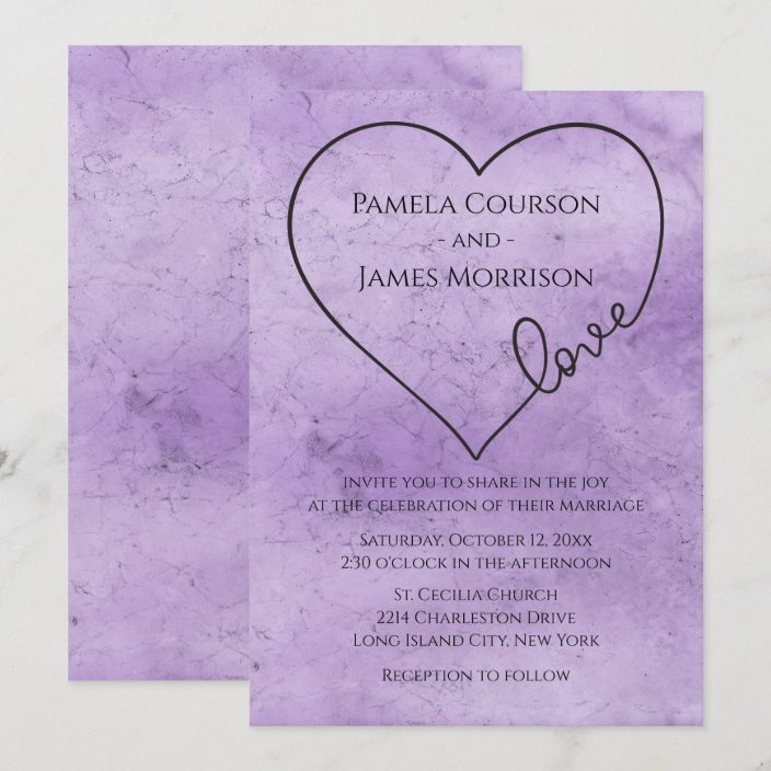 Vintage Purple Wedding Heart Watercolor Grunge Invitation | Zazzle.com