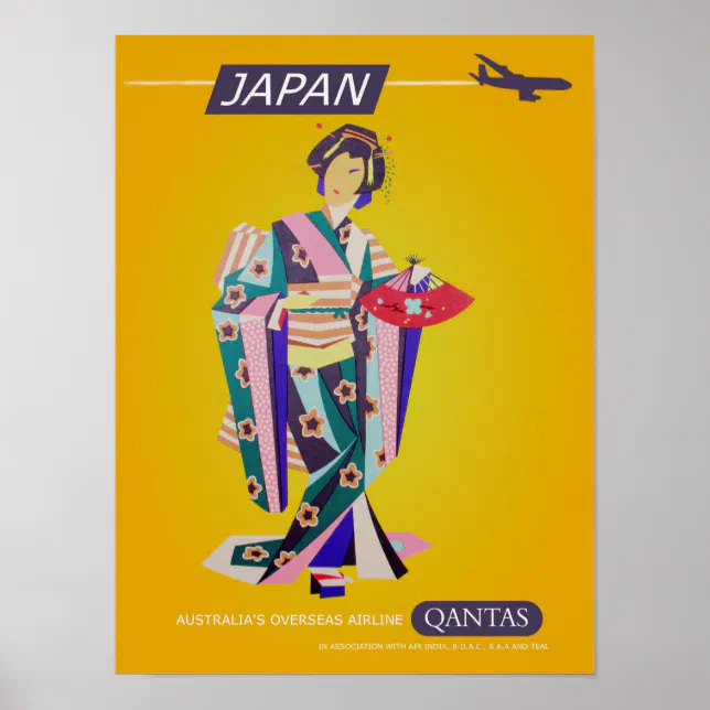 Vintage Qantas Japan Travel Poster | Zazzle