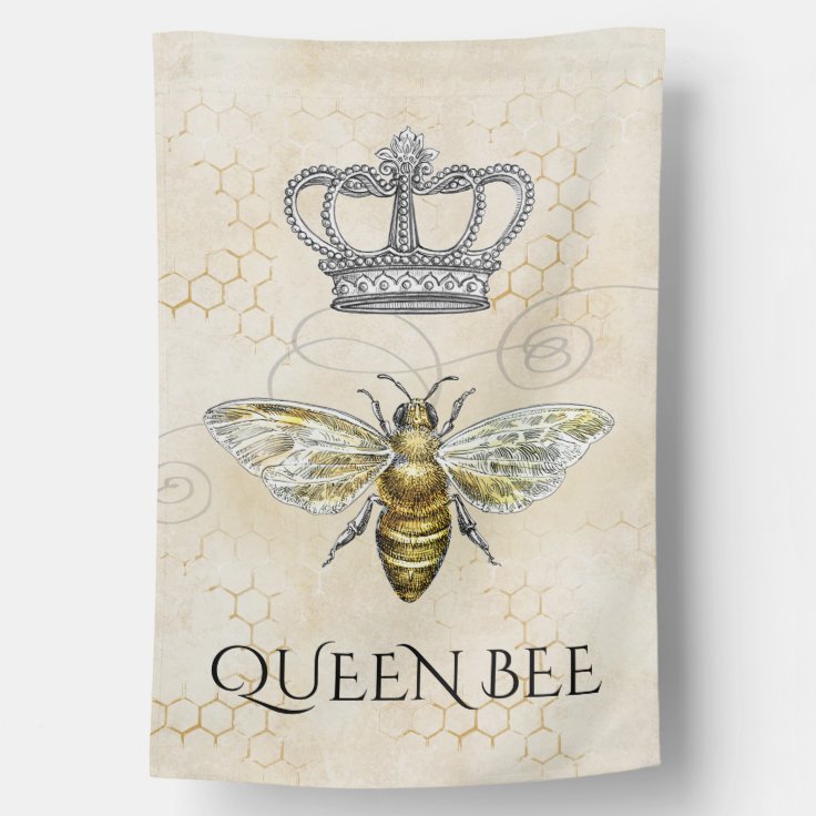 Vintage Queen Bee Royal Crown Gold Honeycomb House Flag | Zazzle