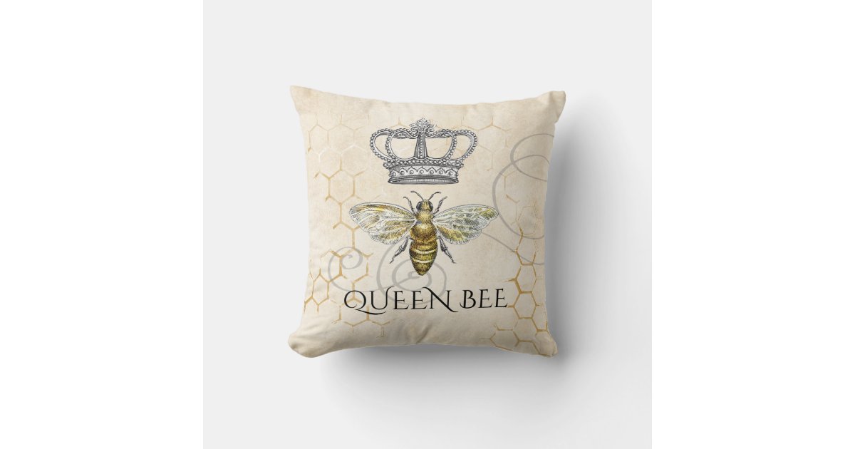 Vintage Queen Bee with Royal Crown Bee Hive Throw Pillow | Zazzle