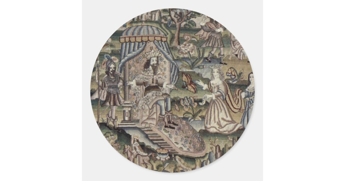 Vintage Queen Esther Tapestry Embroidery Purple Classic Round Sticker ...