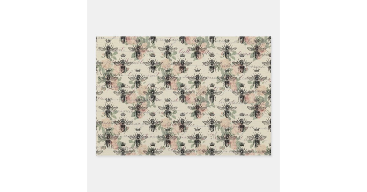 Vintage Queen Honey Bee Wrapping Paper Sheets | Zazzle