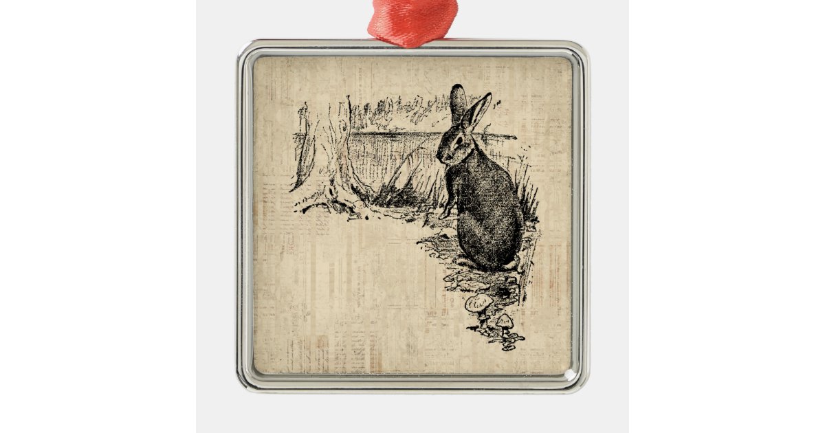 Vintage Rabbit Illustrated Bunny Art Metal Ornament | Zazzle
