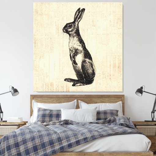 Vintage Rabbit Illustration Old Fashioned Bunny Canvas Print | Zazzle