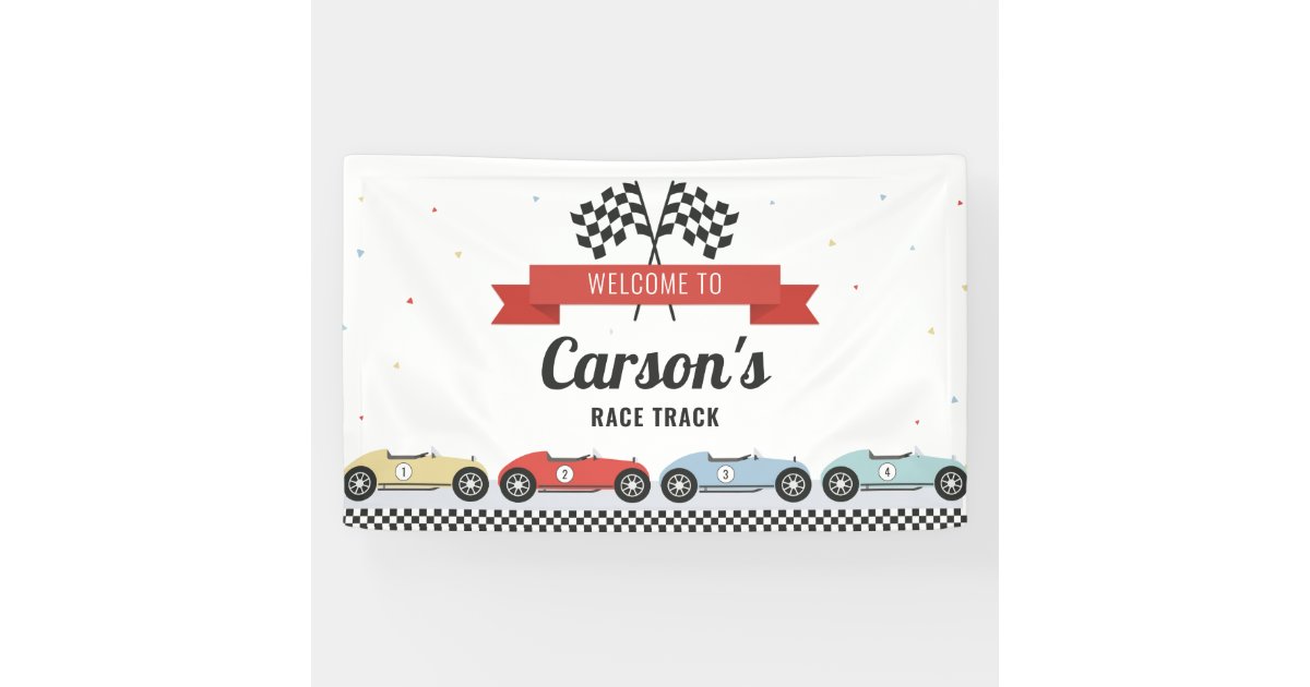 Vintage Race Car Birthday Backdrop Banner | Zazzle
