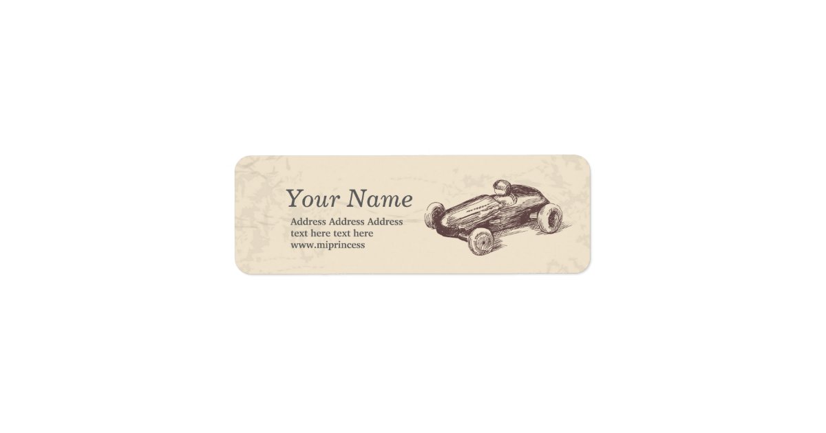 vintage, race car, car, return address stickers | Zazzle