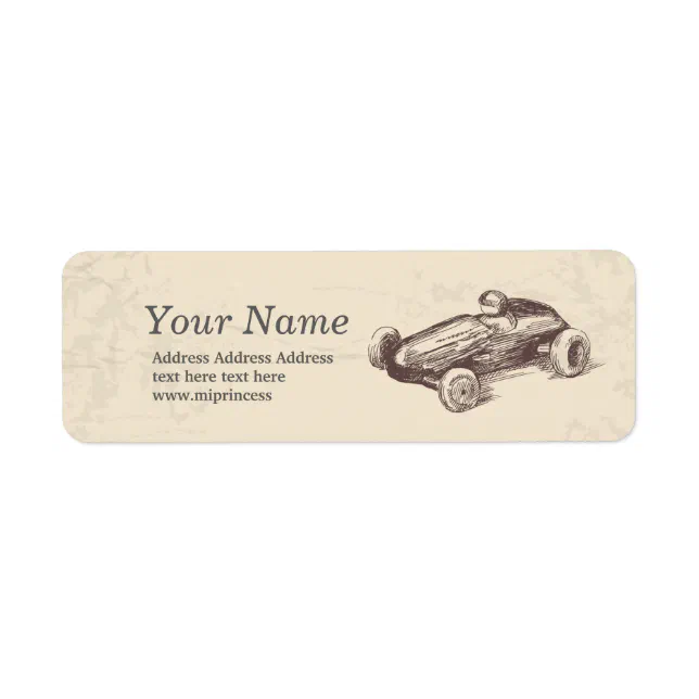 vintage, race car, car, return address stickers | Zazzle
