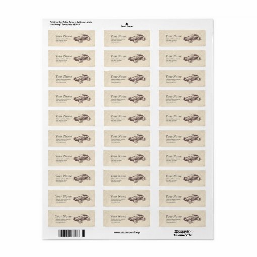 vintage, race car, car, return address stickers | Zazzle
