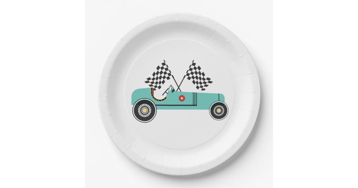 vintage race car Disposable Party Paper Plate | Zazzle