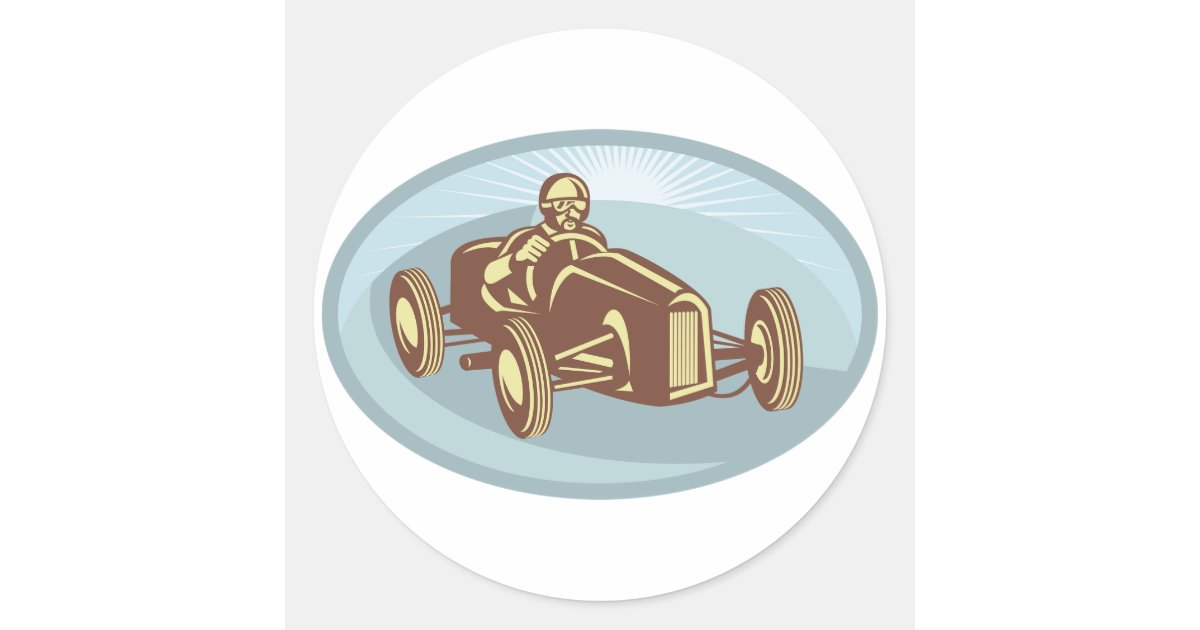 Vintage Race Car Driver Classic Motorsport Art Classic Round Sticker ...