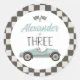 Vintage Race Car Three Birthday Classic Round Sticker | Zazzle