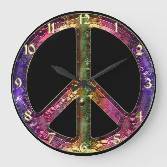 Vintage Rainbow Metallic Peace Sign Clock | Zazzle