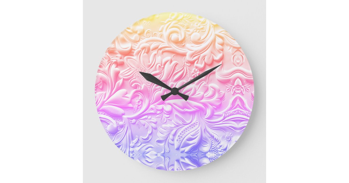 Vintage rainbow tooled leather large clock | Zazzle