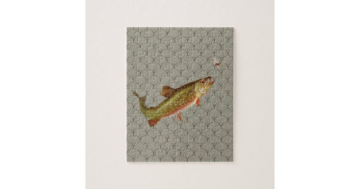 Vintage Rainbow Trout Fly Fishing Jigsaw Puzzle | Zazzle