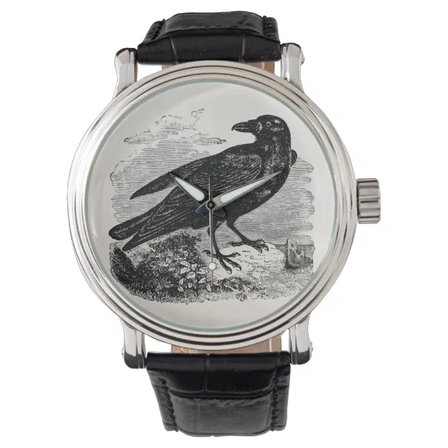 Vintage Raven Black Bird Crow Personalized Birds Watch | Zazzle