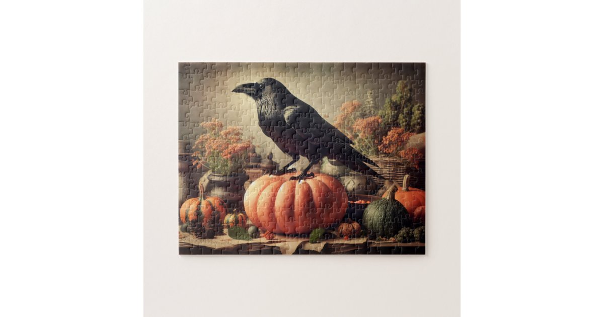 Vintage Raven Photo Gothic Halloween Jigsaw Puzzle | Zazzle