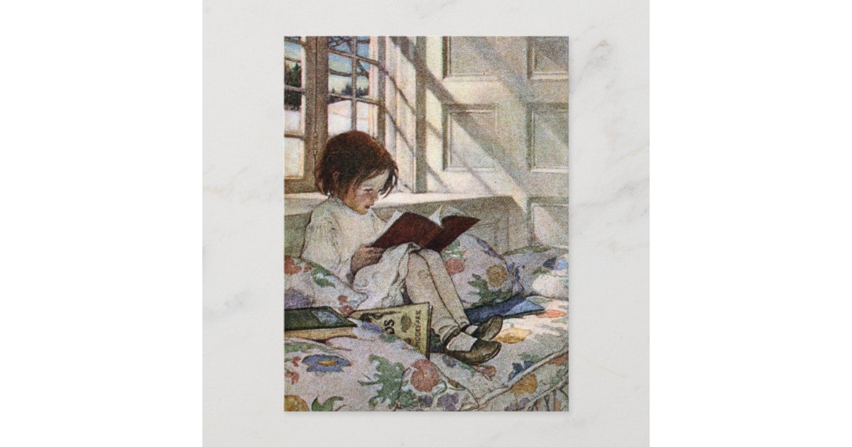 Vintage Reading Girl Postcard | Zazzle