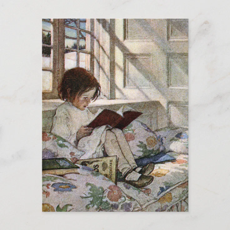 Vintage Reading Girl Postcard | Zazzle