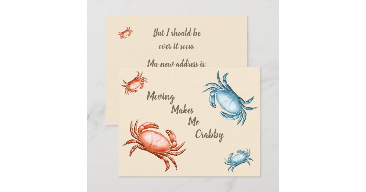 Vintage Red and Blue Crabs Moving Makes me Crabby Card | Zazzle