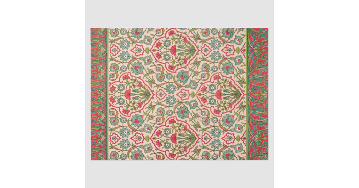 Vintage Red and Green Arabic Floral Pattern Tissue Paper | Zazzle