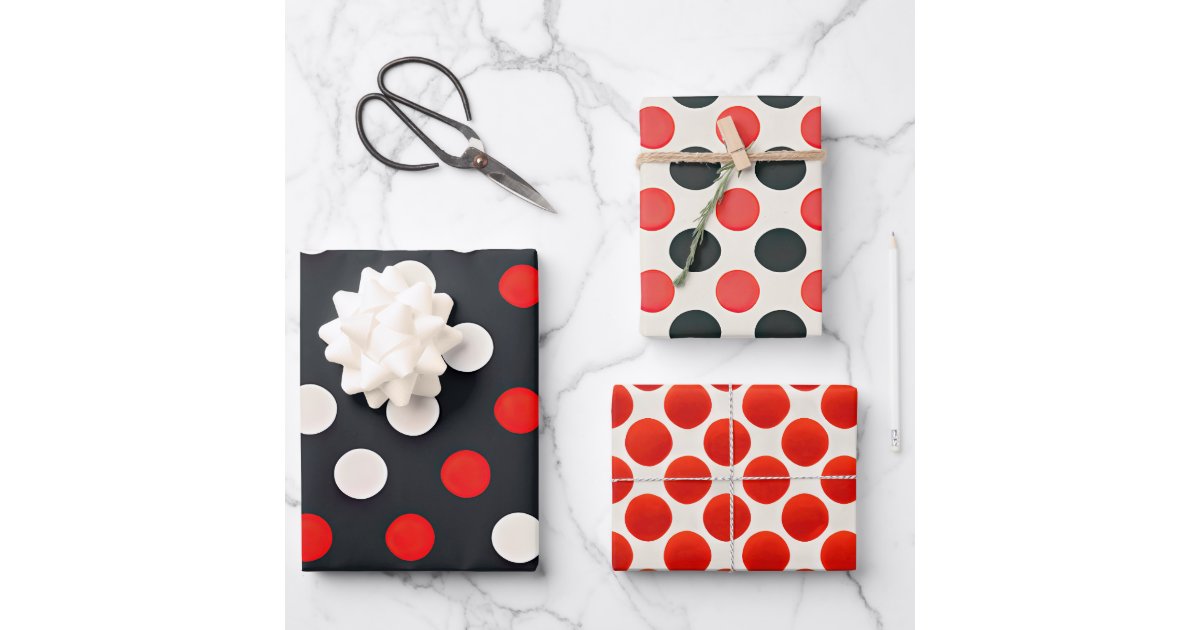 Vintage Red Black White Polka Dot Wrapping Paper Sheets | Zazzle