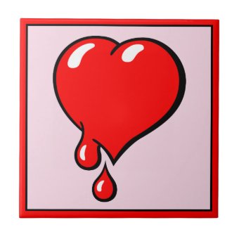 Vintage Red Bleeding Heart Liberal Pop Art Ceramic Tile | Zazzle