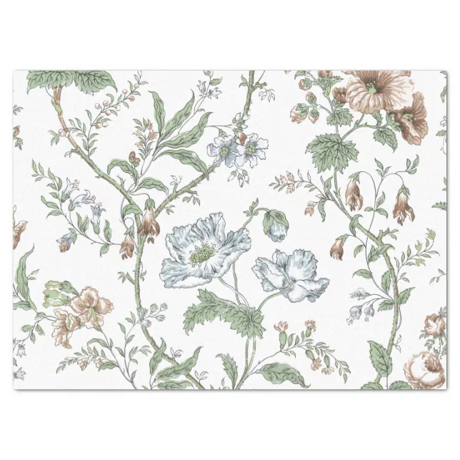 Vintage Red Blue Flower Vines Pattern Decoupage Tissue Paper | Zazzle