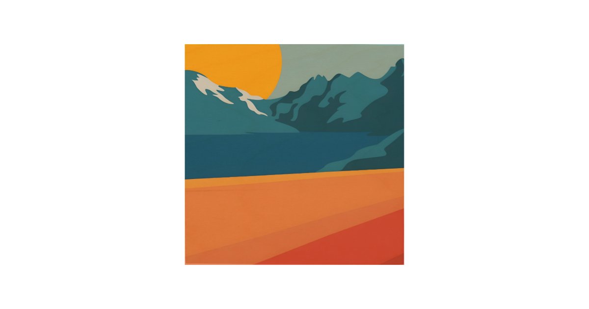 Vintage Red & Blue Mountain Art – Retro Landscape | Zazzle