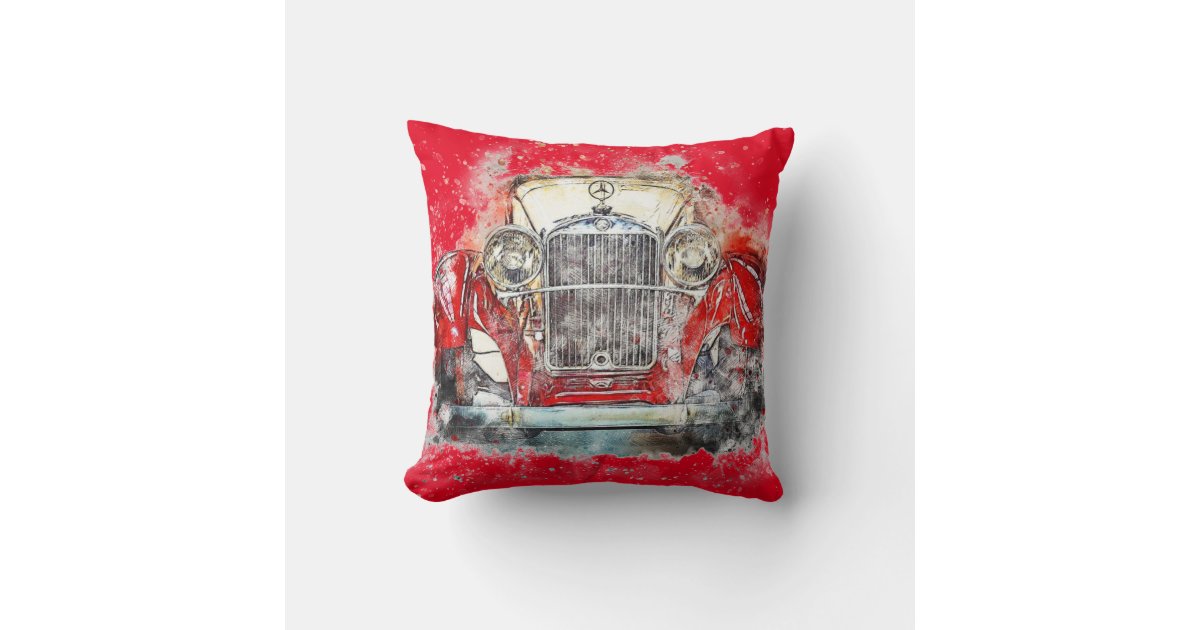 Vintage Red Car Throw Pillow | Zazzle