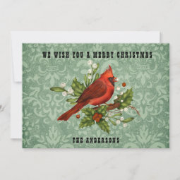 Vintage Red Cardinal Bird Merry Christmas Holiday Card | Zazzle